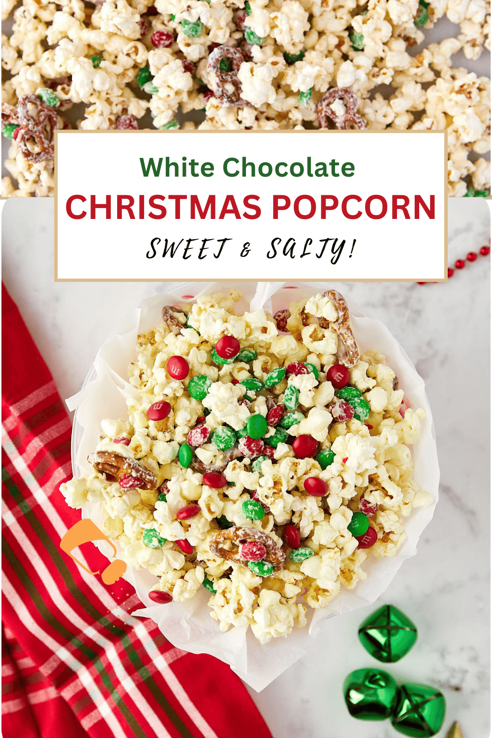 White Chocolate Christmas Popcorn with M&Ms - Sass and Salt
